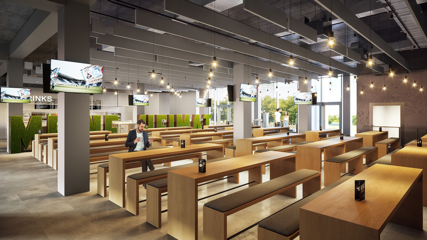 Interior visualization of a meeting area in the new Karlsruhe stadium by Render Vision - Architizer