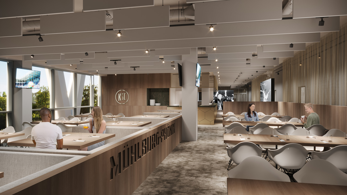 Interior visualization of the Premium Lounge in the new Karlsruhe stadium by Render Vision ...