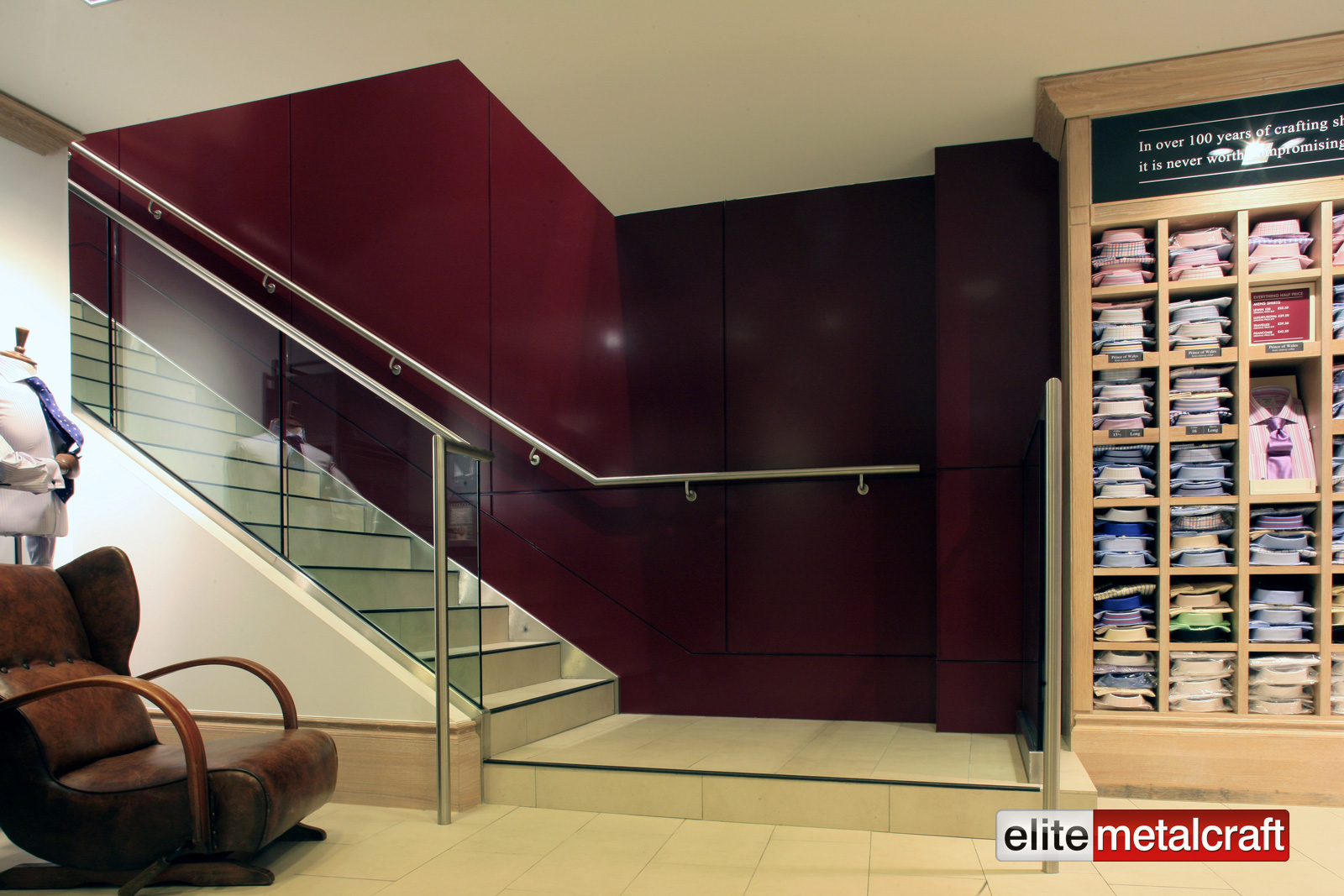 Retail Straight Staircase with Glass Balustrade and Stainless Steel ...