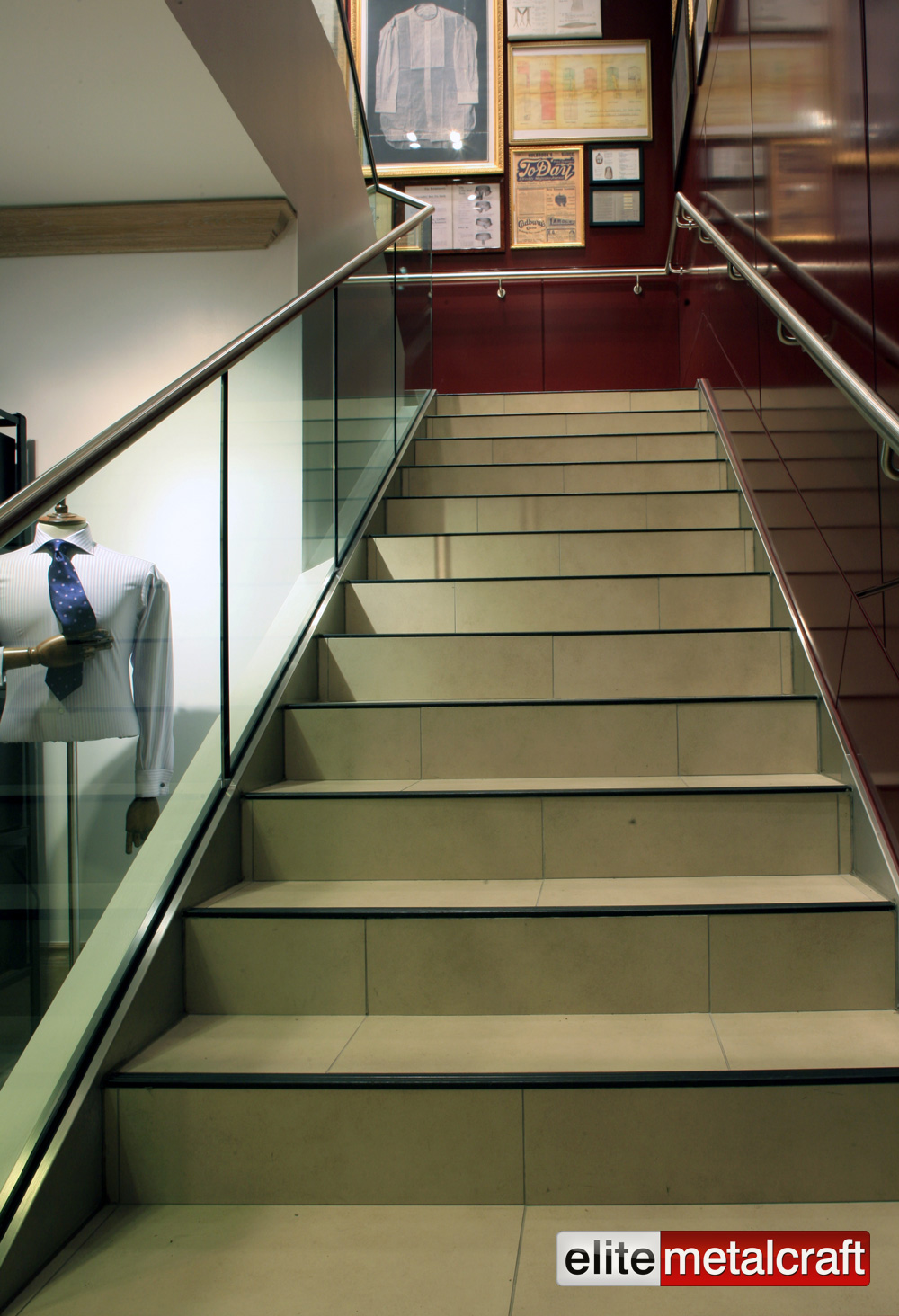 Retail Straight Staircase with Glass Balustrade and Stainless Steel ...