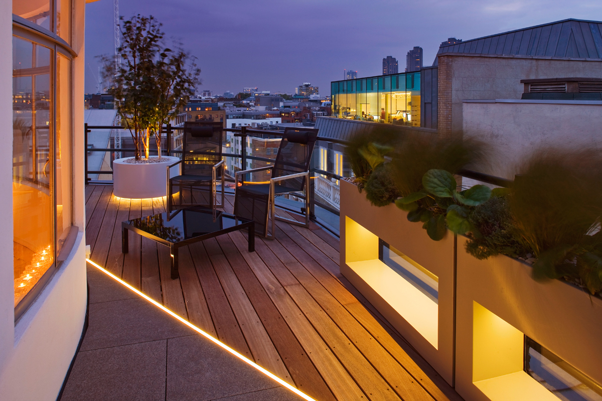Clerkenwell roof terrace LED lighting by Mylandscapes Garden Design ...