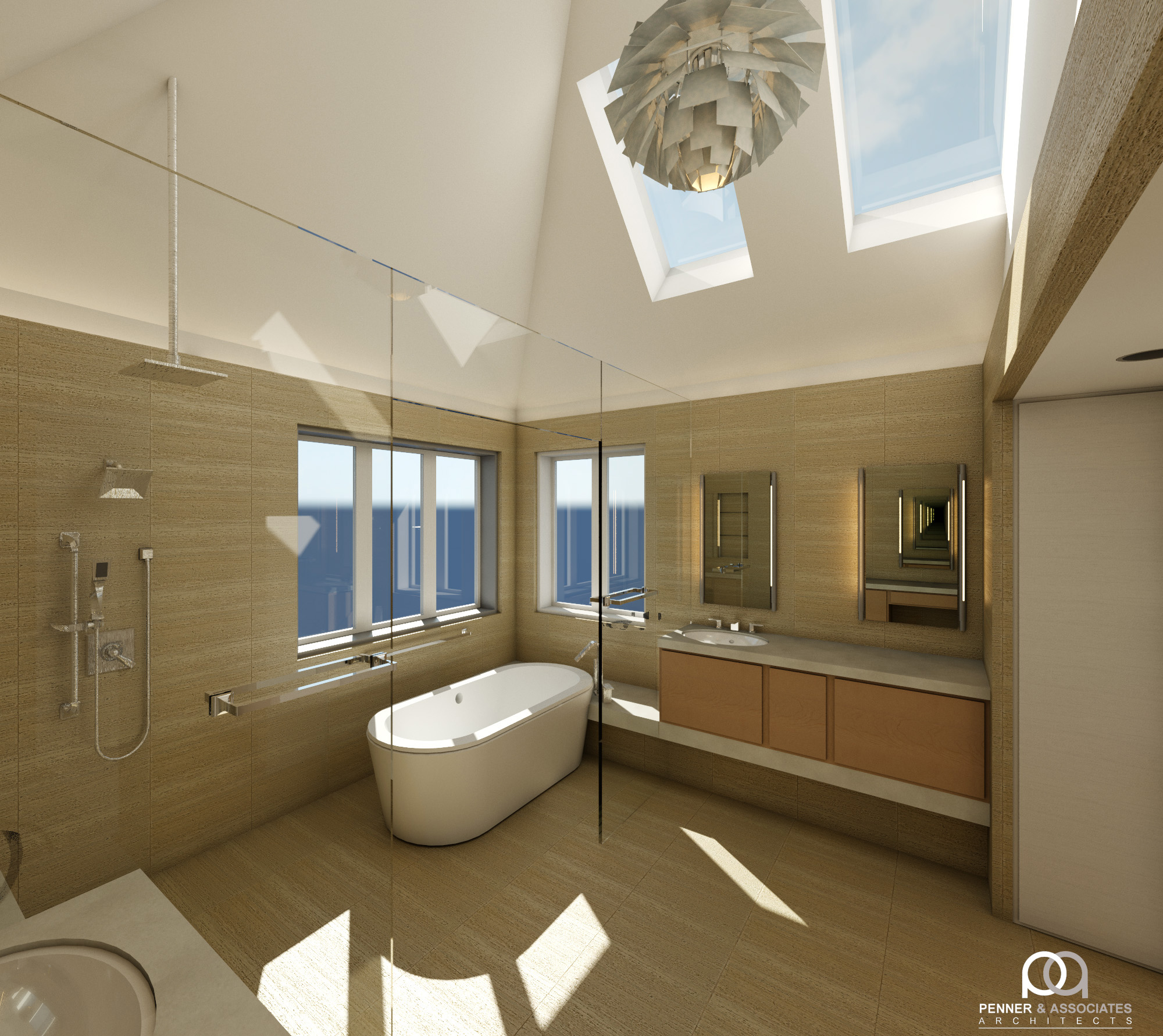 Unbuilt Travertine Bathroom by Penner & Associates Architects - Architizer