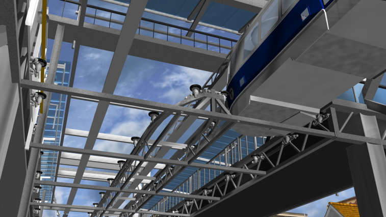 elevated monorail by Interconnected suspension structure for elevated ...