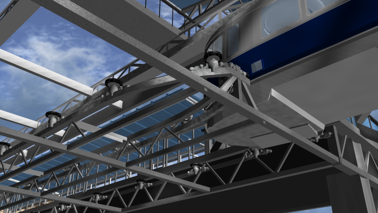 elevated monorail by Interconnected suspension structure for elevated ...