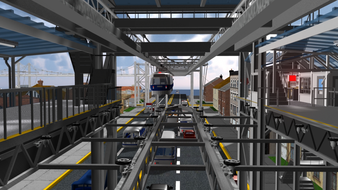 elevated monorail by Interconnected suspension structure for elevated ...
