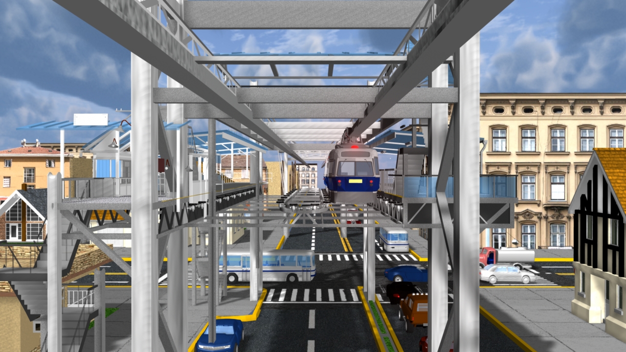 elevated monorail by Interconnected suspension structure for elevated ...