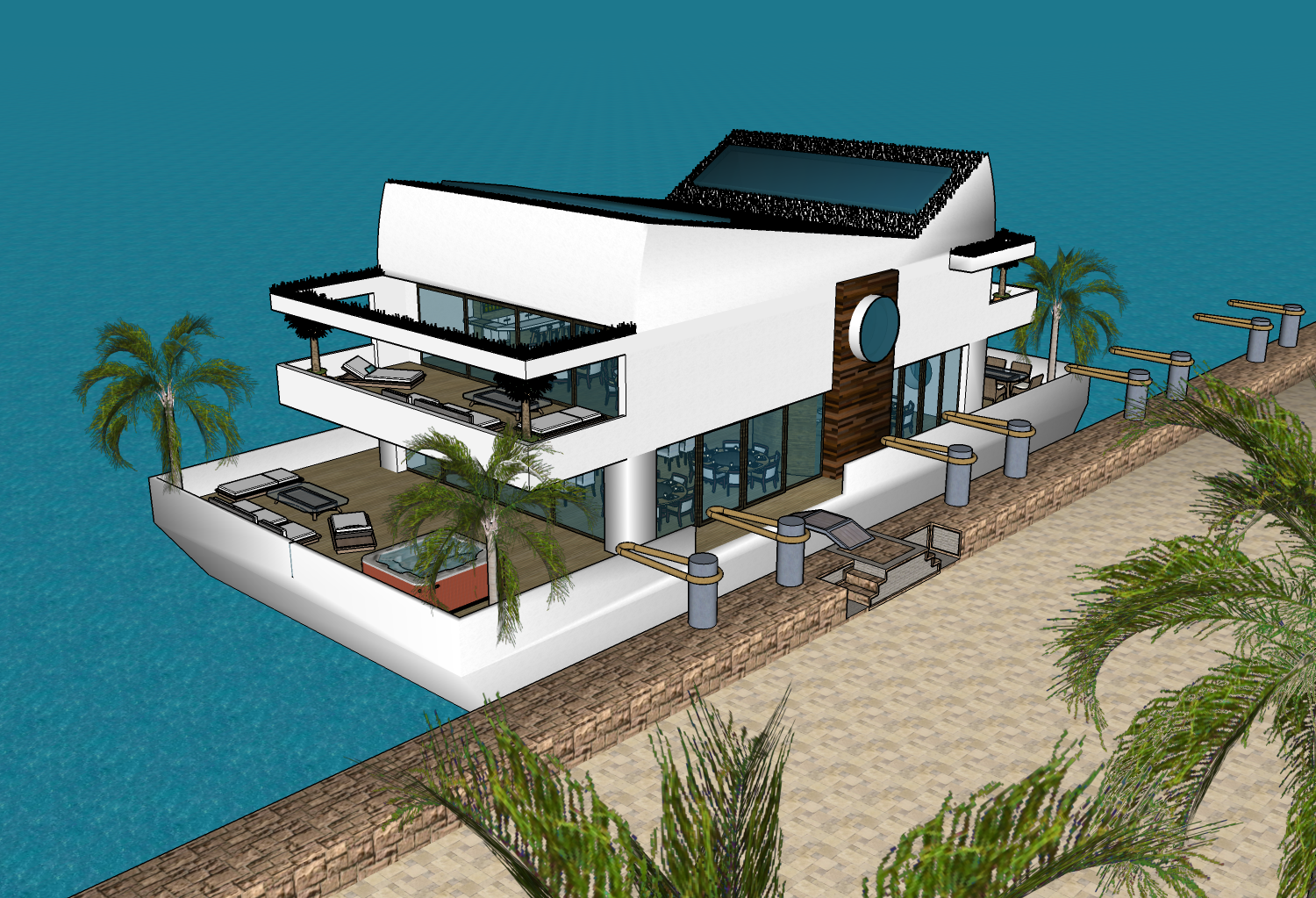 House Boat Barge Rental Manufactor Design with sections cuts to ...