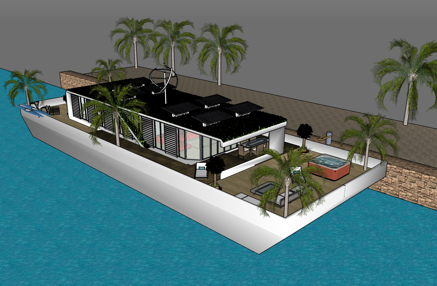Sustainable Houseboat design floating on ecobarge at Dubai s Yachtclub ...