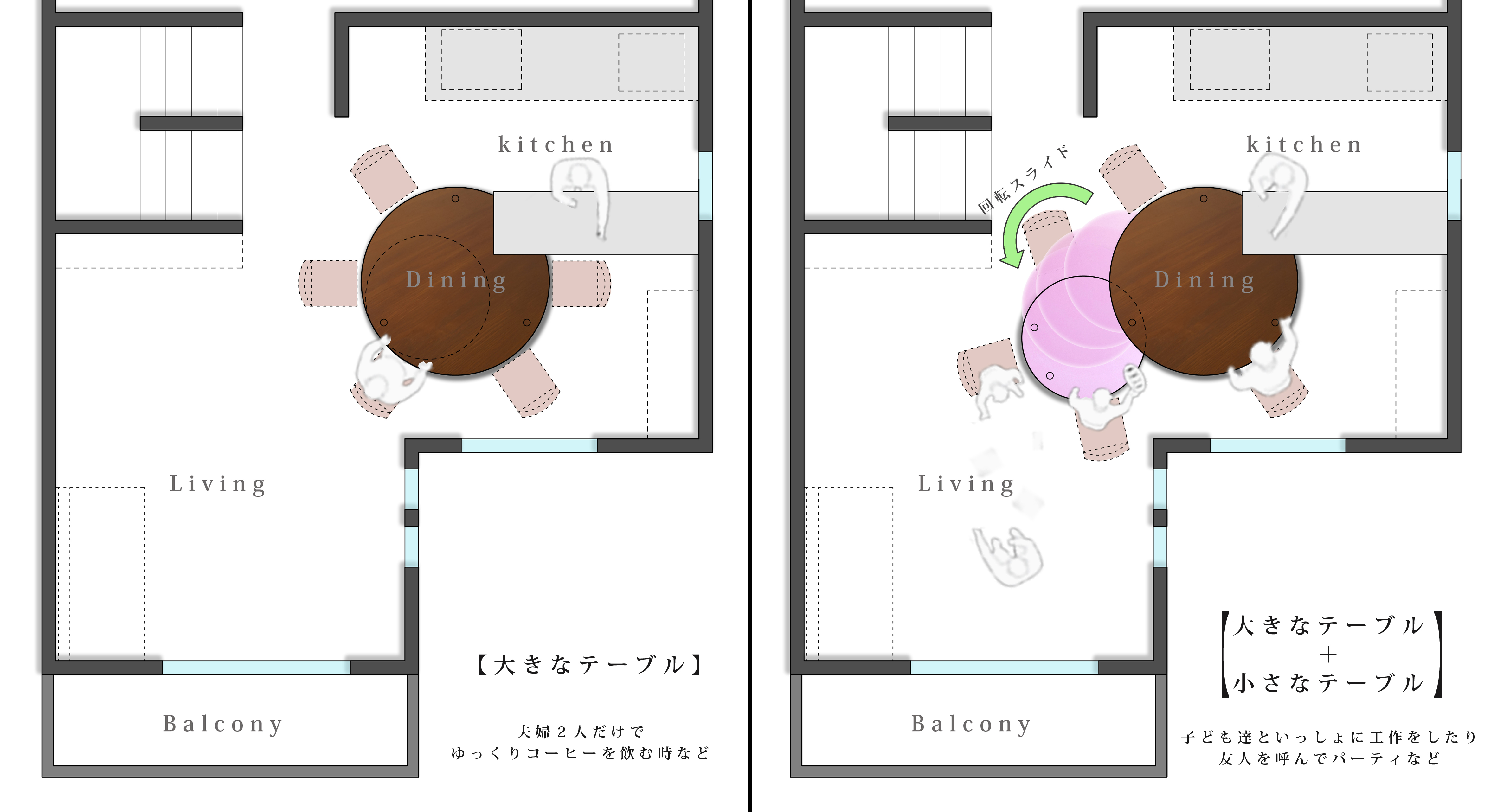 A custom designed revolving table for a ready built small home by Yuki ...