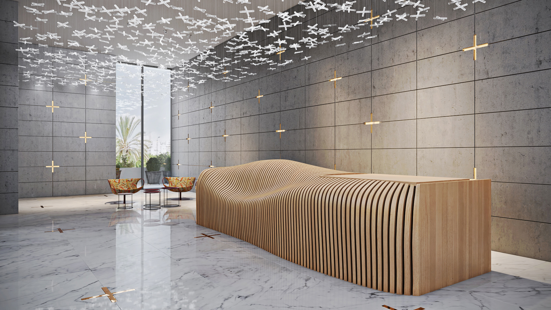 Lobby 3D render for Jacksonville project by Archicgi - Architizer