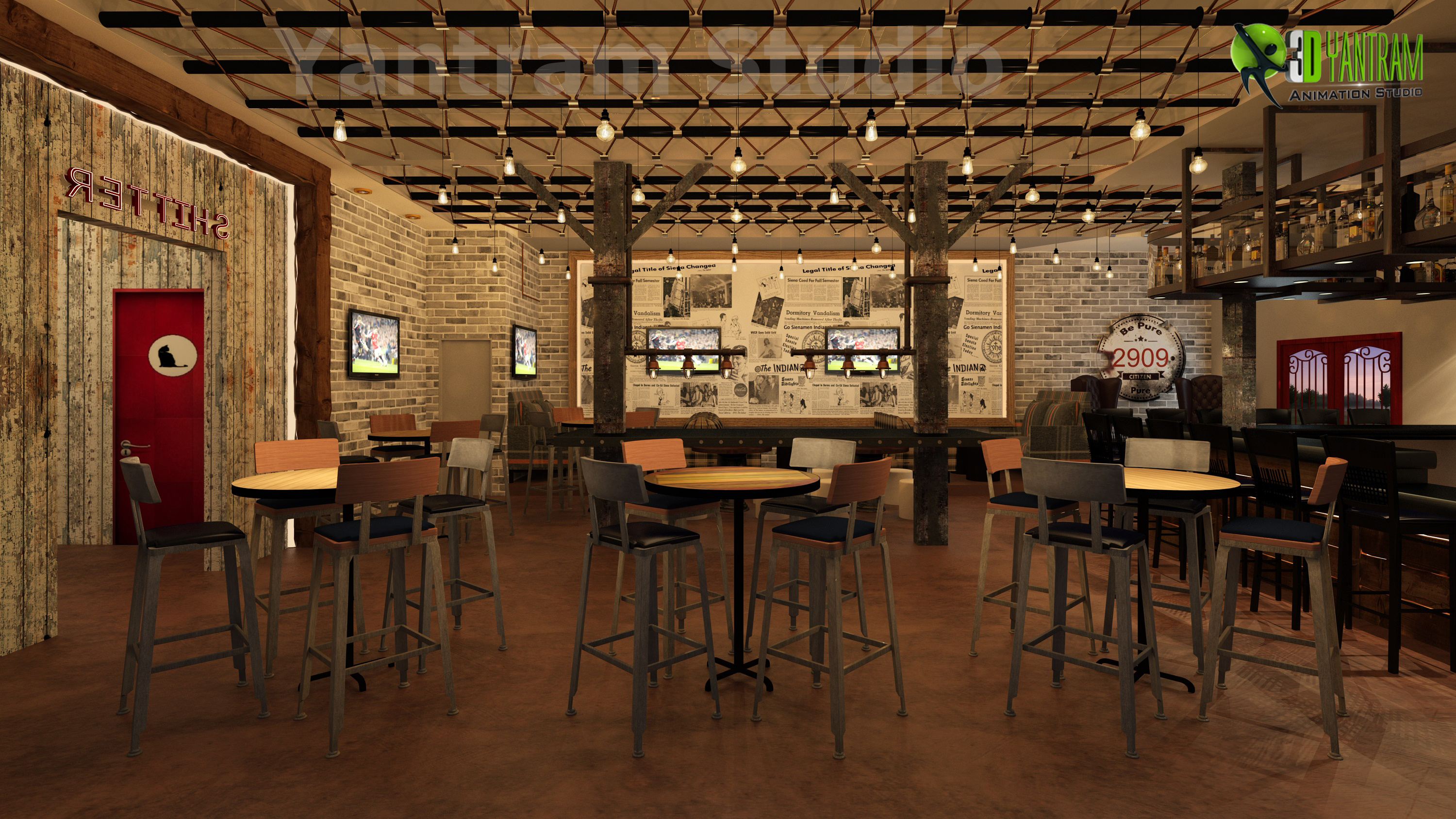 Modern Wooden Bar Interior Design by Yantram Architectural Design ...