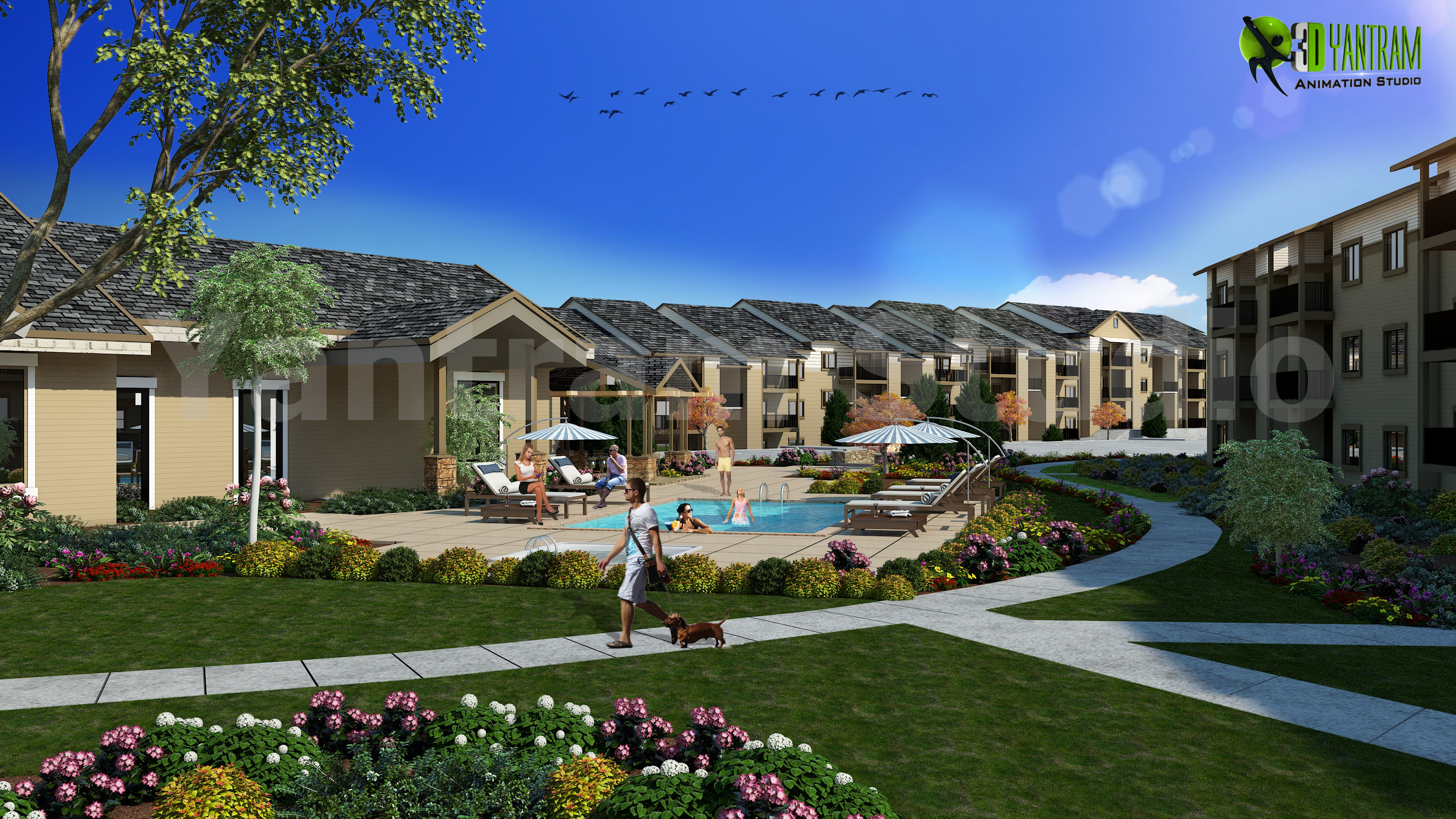 3D Exterior Residential Swimming Pool Side View by Yantram ...