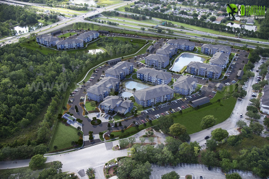 Aerial View Of Architectural Exterior Rendering House by Architectural ...