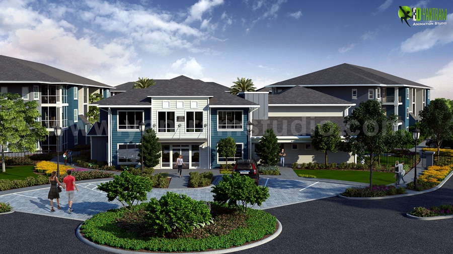 Aerial View Of Architectural Exterior Rendering House by Architectural ...