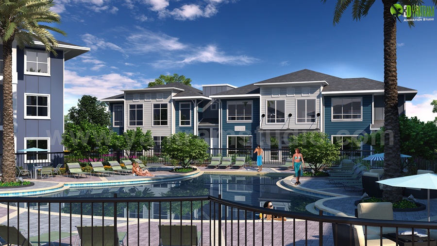 Aerial View Of Architectural Exterior Rendering House by Architectural ...