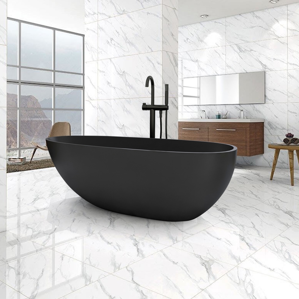 Venice Matte Black Stone Resin Freestanding Indoor Bathtub from Fontana ...
