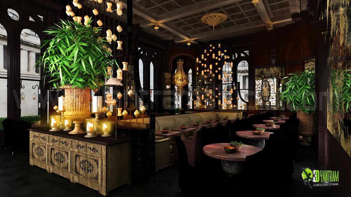 Decorative Classic Restaurant Interior Night View by Yantram ...