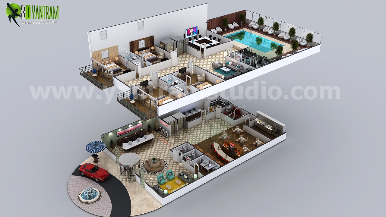 Conceptual Multistory Hotel Floorplan by Yantram 3D Interior Floor ...