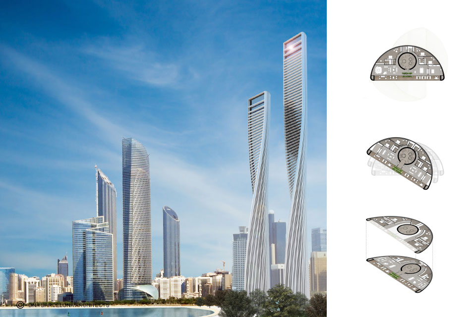 TWISTED TOWERS ABU DHABI, U.A.E. by DNA BARCELONA ARCHITECTS - Architizer