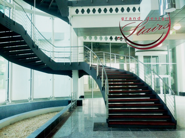 Curved Steel Staircase for three stories in E-Teck University ...