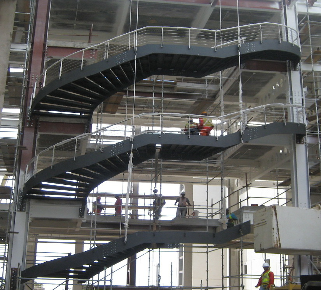 Curved Steel Staircase for three stories in E-Teck University ...