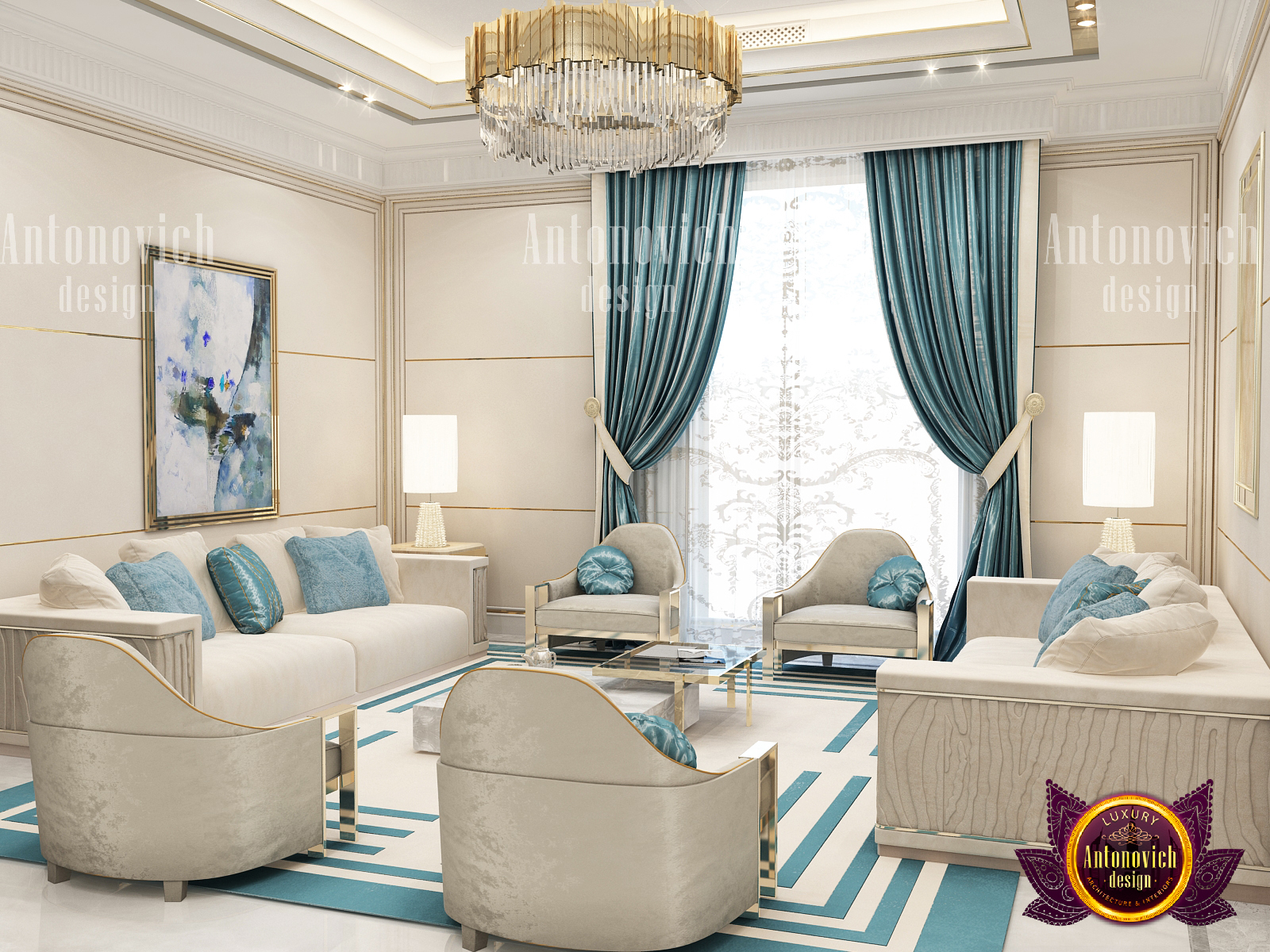 Blue and Gold Elegant Interior Design by LUXURY ANTONOVICH DESIGN ...