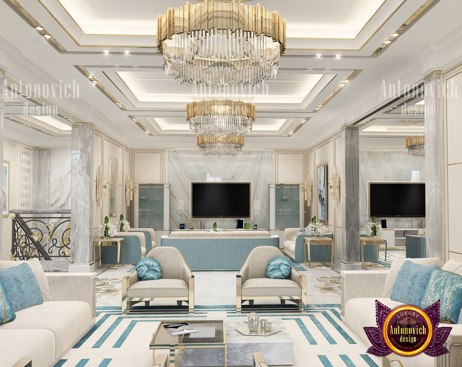 Blue and Gold Elegant Interior Design by LUXURY ANTONOVICH DESIGN ...