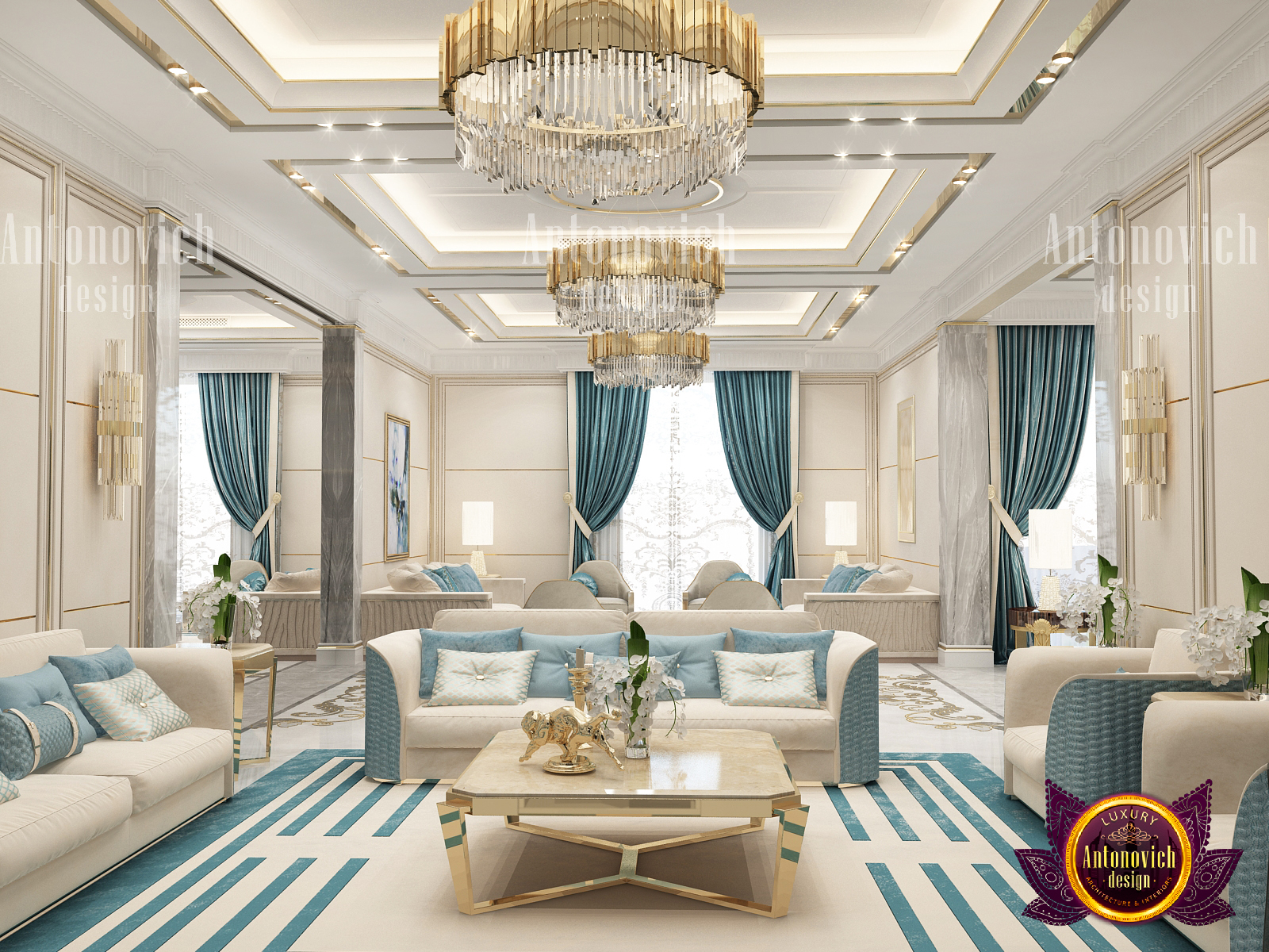 Blue and Gold Elegant Interior Design by LUXURY ANTONOVICH DESIGN ...