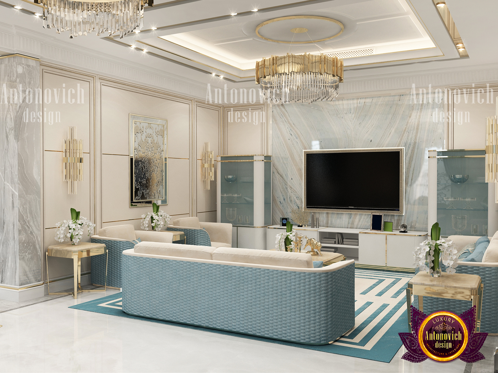 Blue and Gold Elegant Interior Design by LUXURY ANTONOVICH DESIGN ...