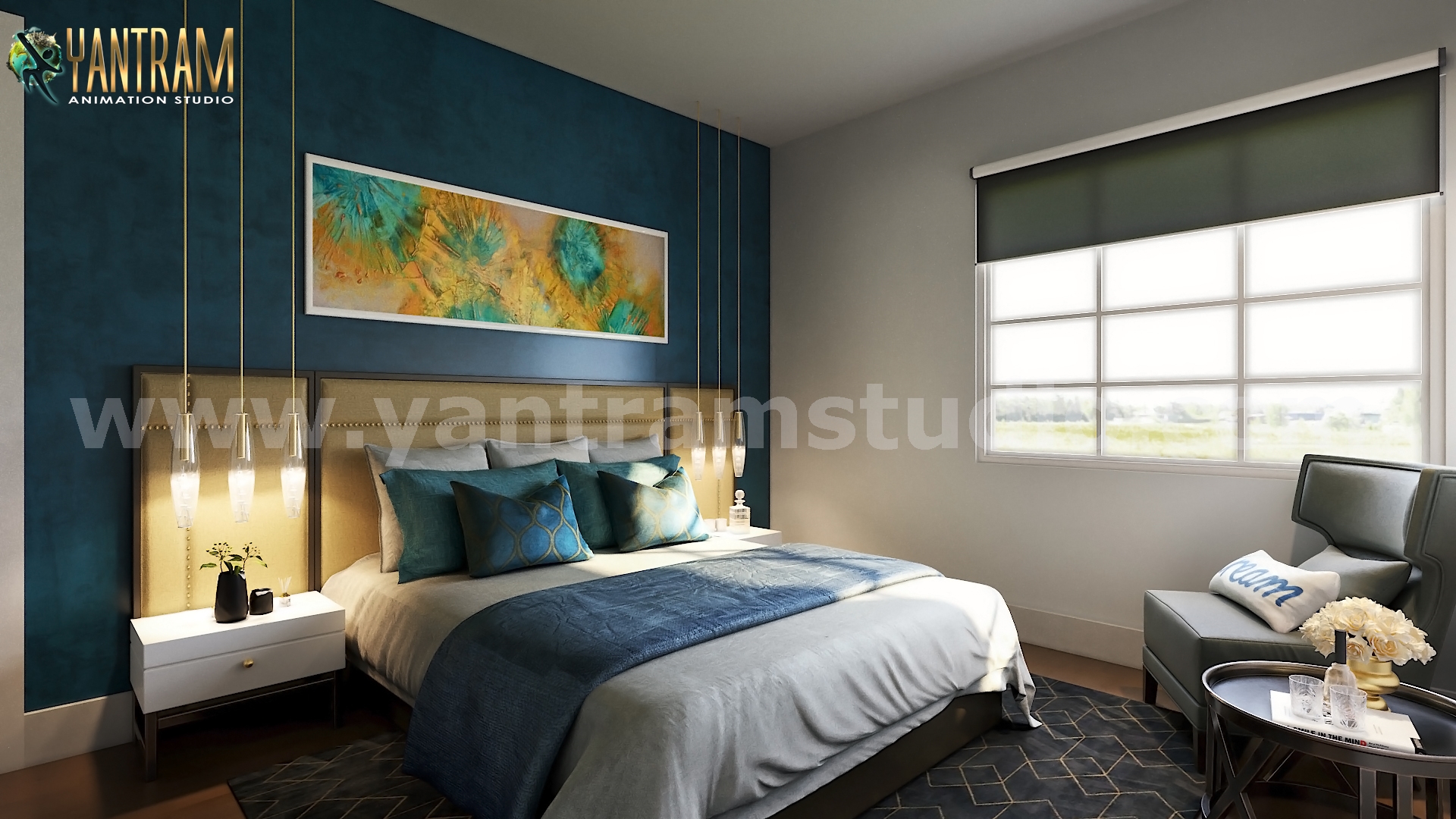 Modern Bedroom concept of 3d interior modeling by Yantram Architectural ...