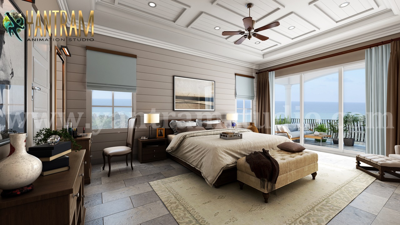 Master Bedroom with Species Balcony 3d interior rendering services by ...