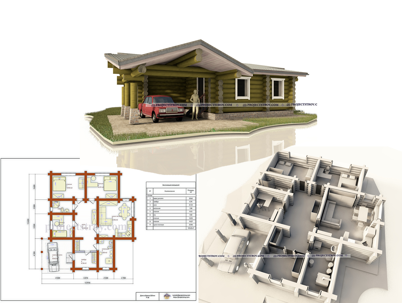 Wooden log house with garage by Projectstroy drawings log cabins | home ...