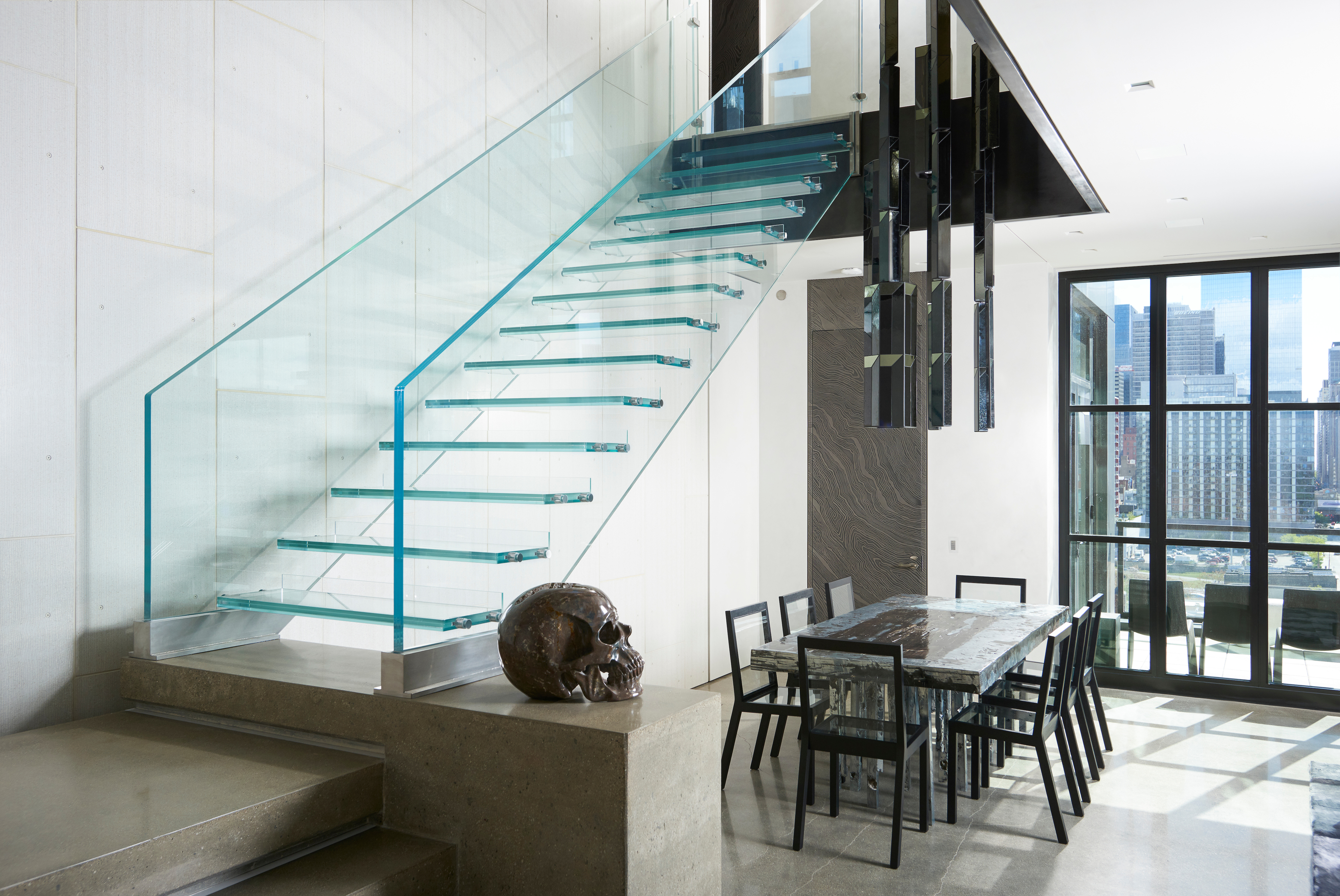 Penthouse Chicago, floating glass stair by Siller Stairs - Architizer