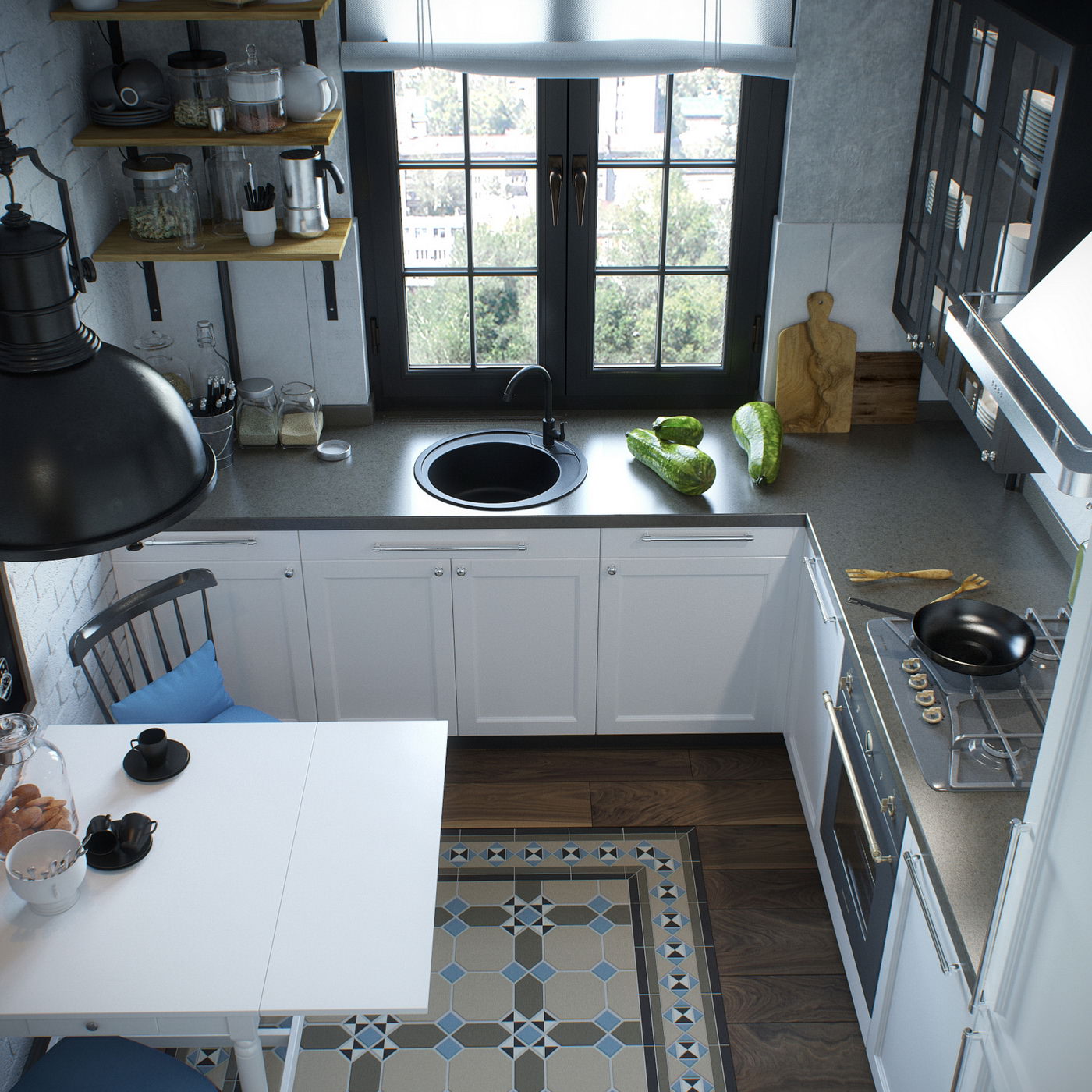 3D visualization of a petite kitchen space by Lunas Visualization ...