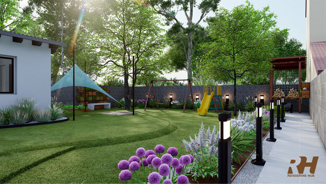 Backyard Landscape Design by Rendering Hub - Architizer
