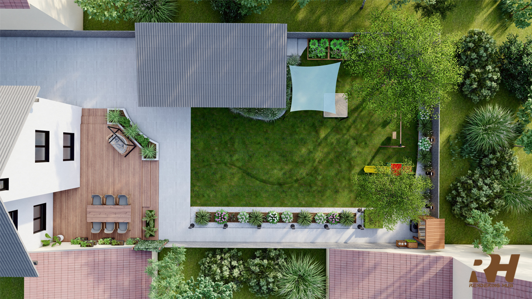 Backyard Landscape Design by Rendering Hub - Architizer