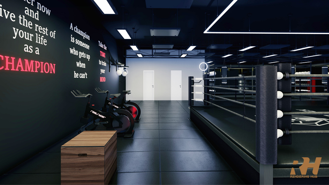 Gym Interior Design & 3D Rendering by Rendering Hub - Architizer
