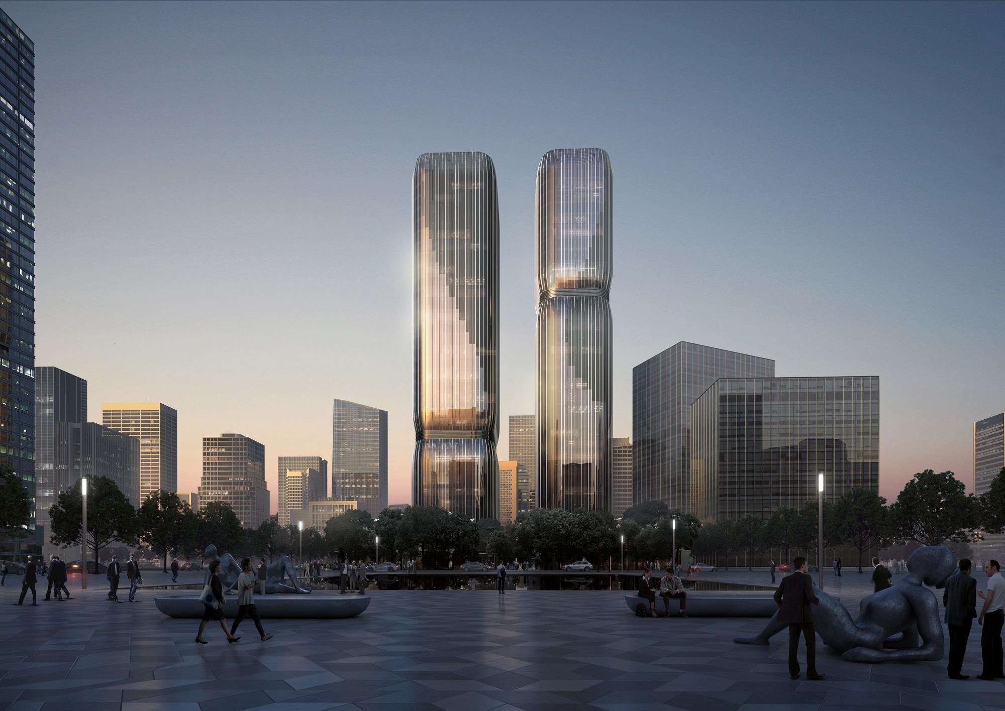 Twin-Tower Landmark Glittering at Hangzhou Qianjiang by Aedas - Architizer