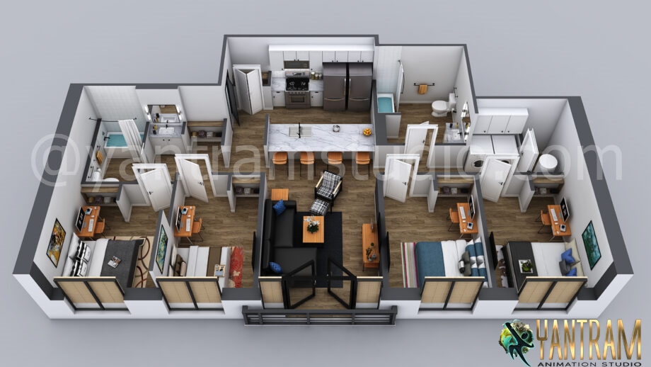 3D Floor Plan Design of Apartment in Houston, Texas By Yantram 3D ...