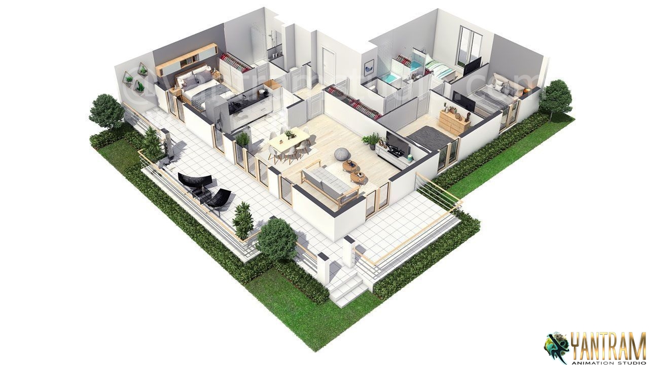 3D Floor Plan Rendering Proffered for a House in Los Angeles ...