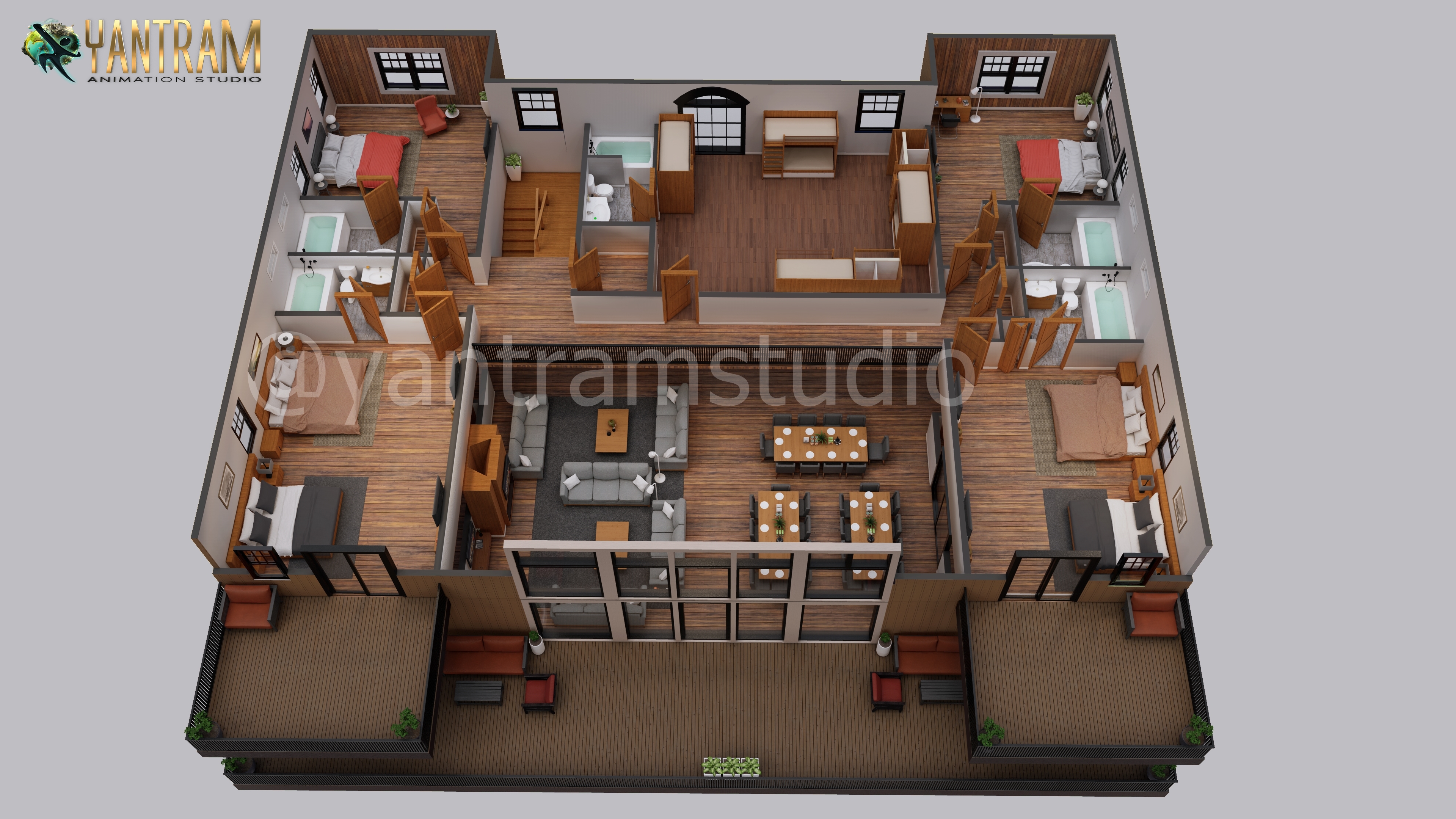 3D Floor Plan Design services for a Multi Family House by Yantram Architectural Design Studio ...