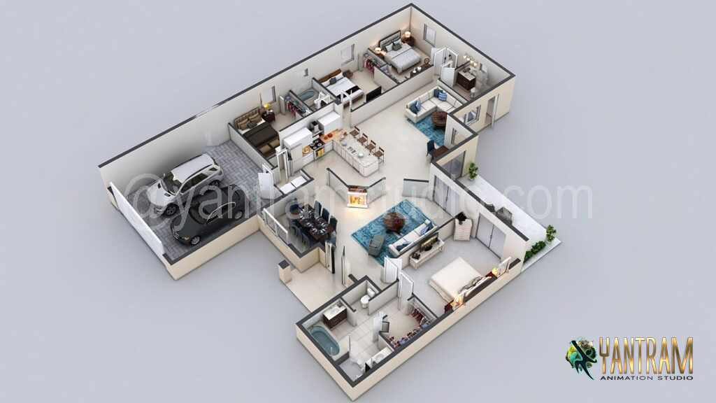 3D Floor Plan Rendering of an Innovative house by Yantram 3D ...