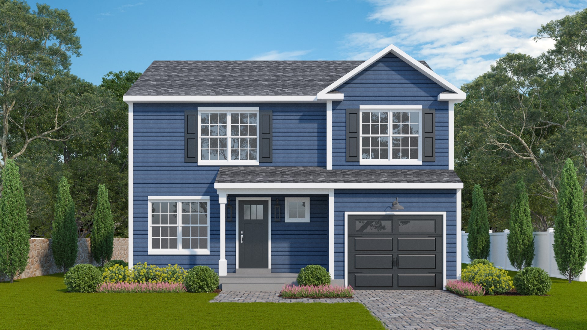 3D Front Exterior Rendering for a Two-Story House by The 2D3D Floor ...