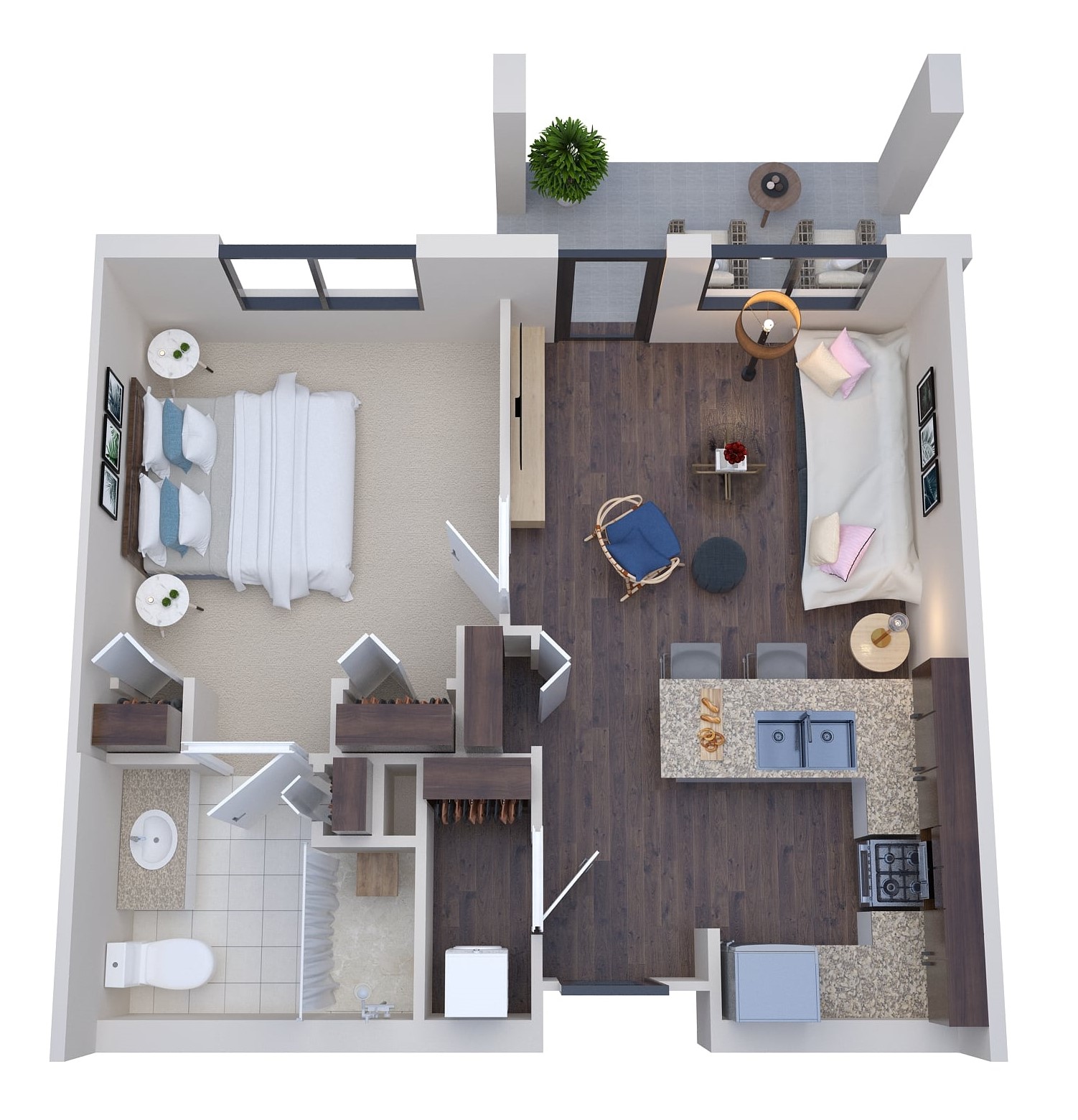 One-Bedroom Apartment 3D Floor Plans by The 2D3D Floor Plan Company ...