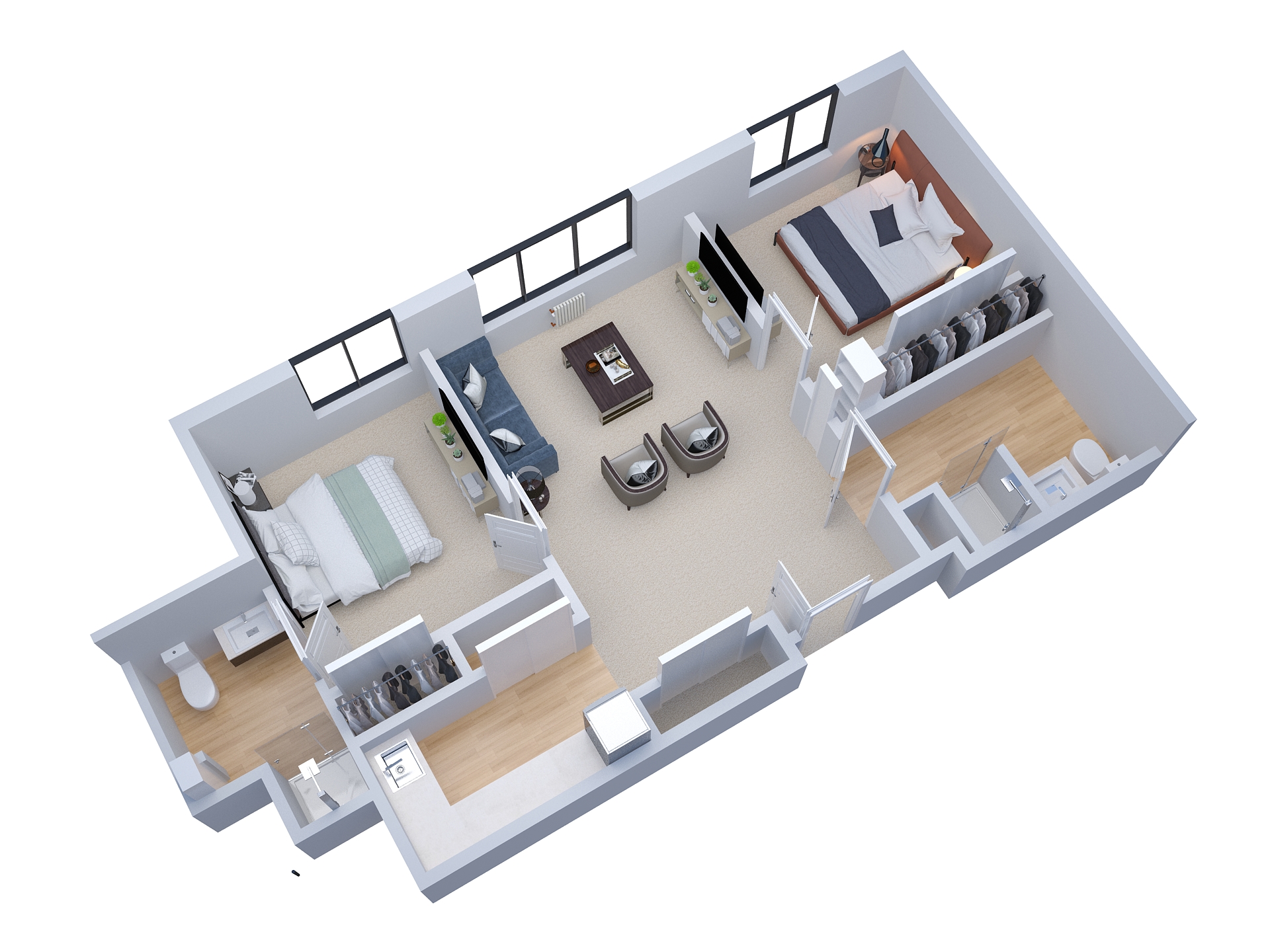 Two-Bedroom Apartment 3D Floor Plans by The 2D3D Floor Plan Company - Architizer