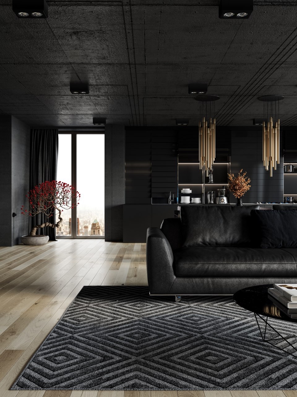 Black Interior Living: A Sophisticated New York Space by Wonder Render ...