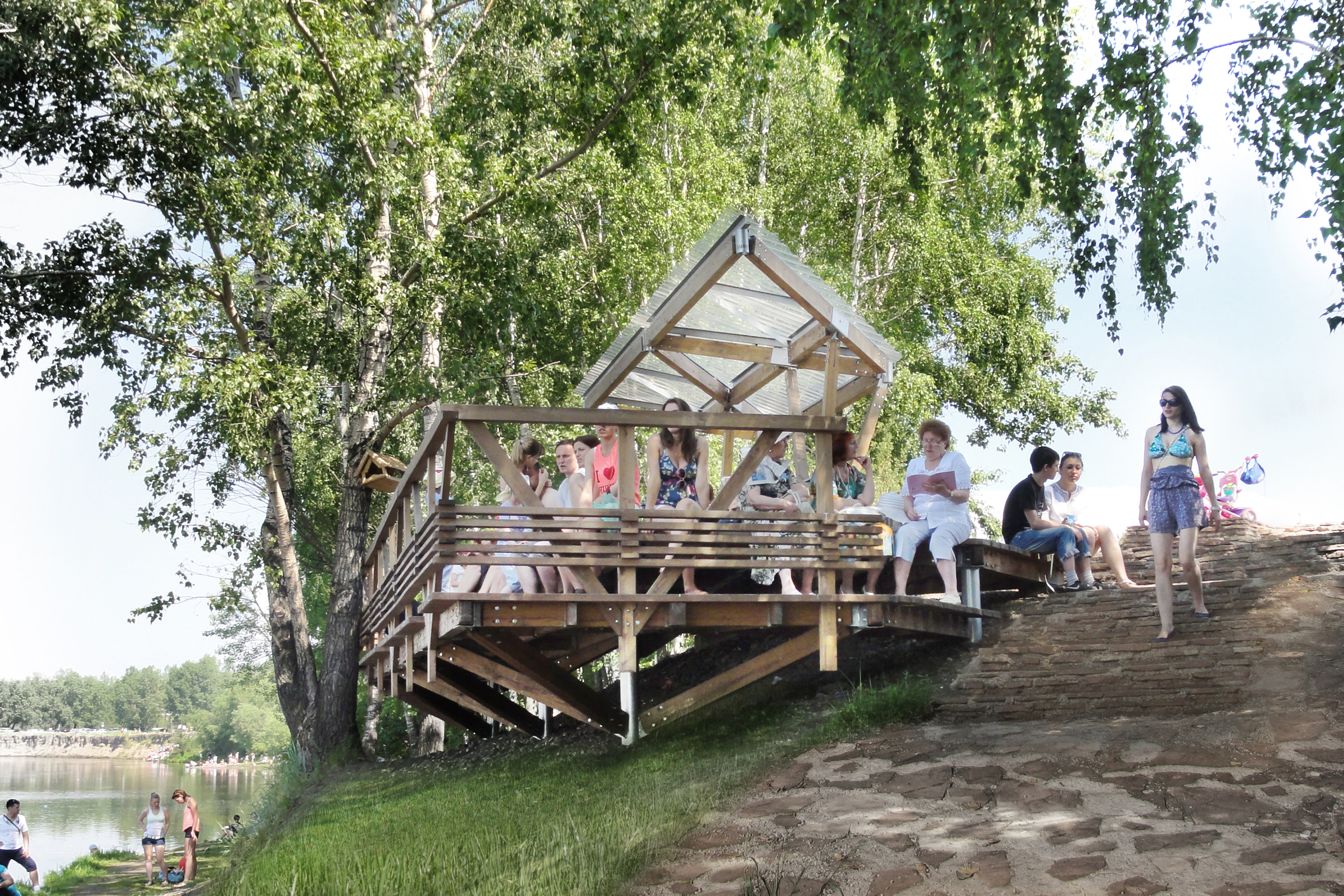 The riverside terrace on Tatyshev Island by OOO ADM (OOO Architecture ...