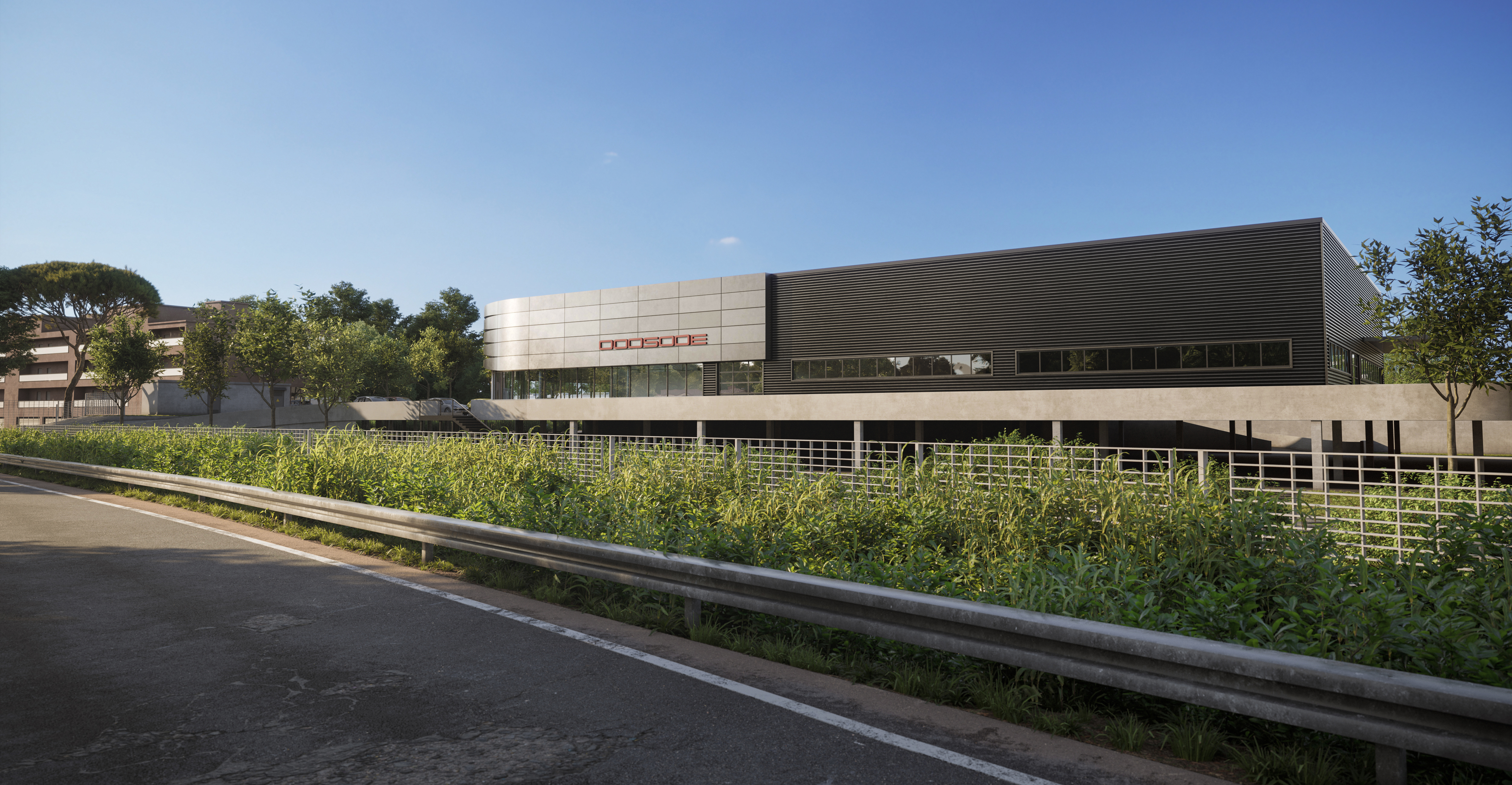 Exterior rendering of a car dealership by Lunas Visualization - Architizer