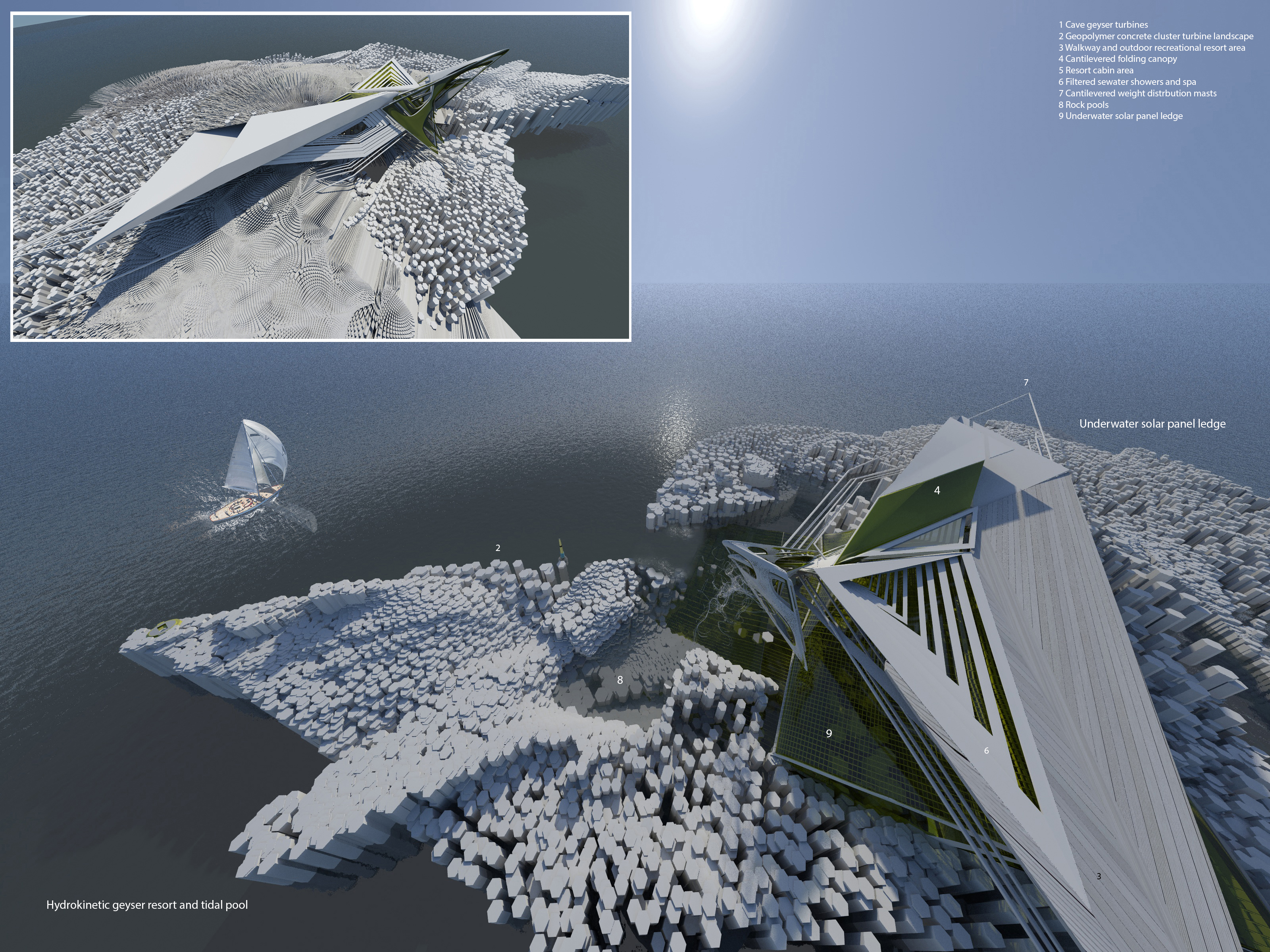 Hydrokinetic Geyser tidal pool resort by Margot Krasojevic Architecture ...