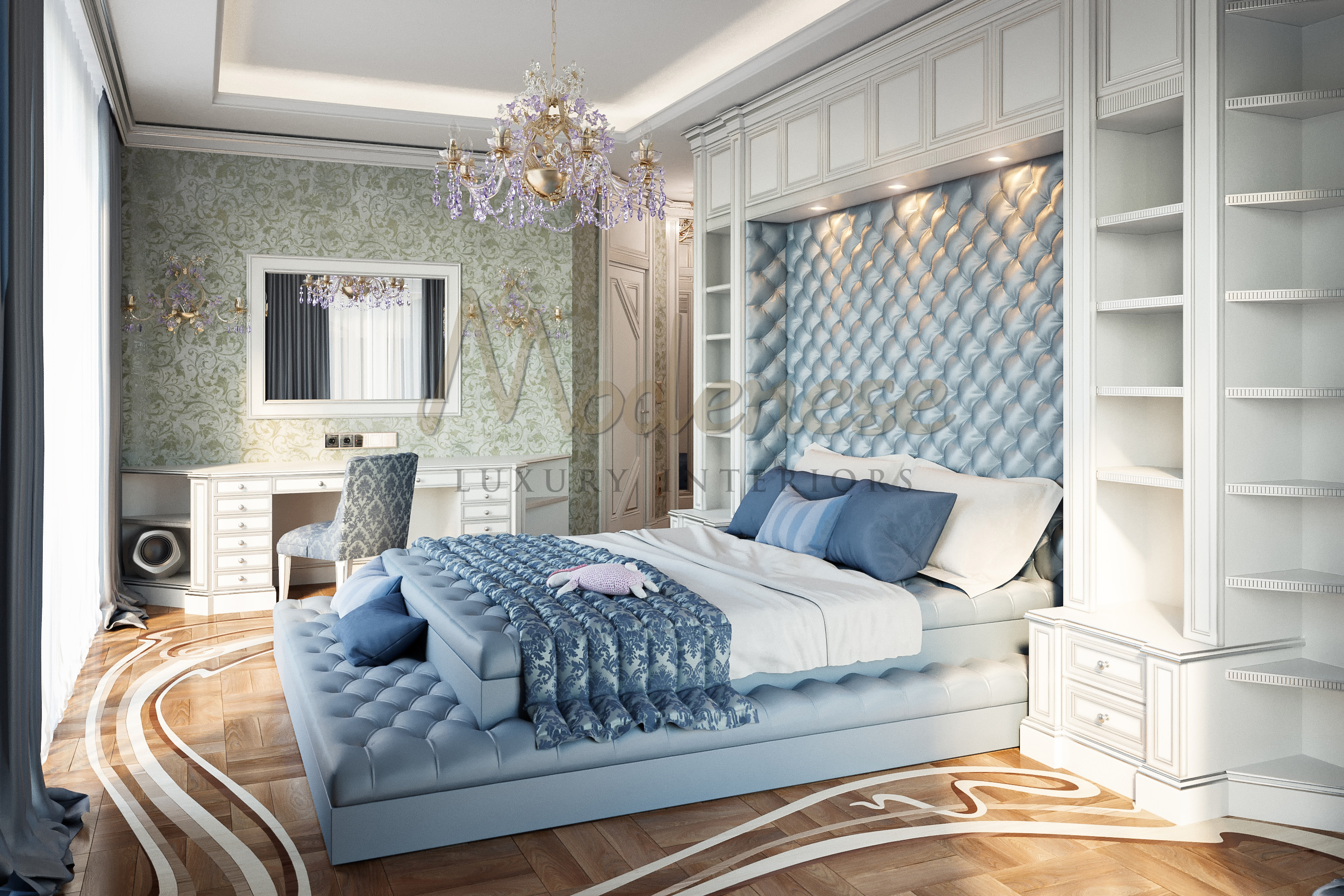 Exquisite Blue Bedroom Design Idea by Modenese Luxury Interiors team by ...